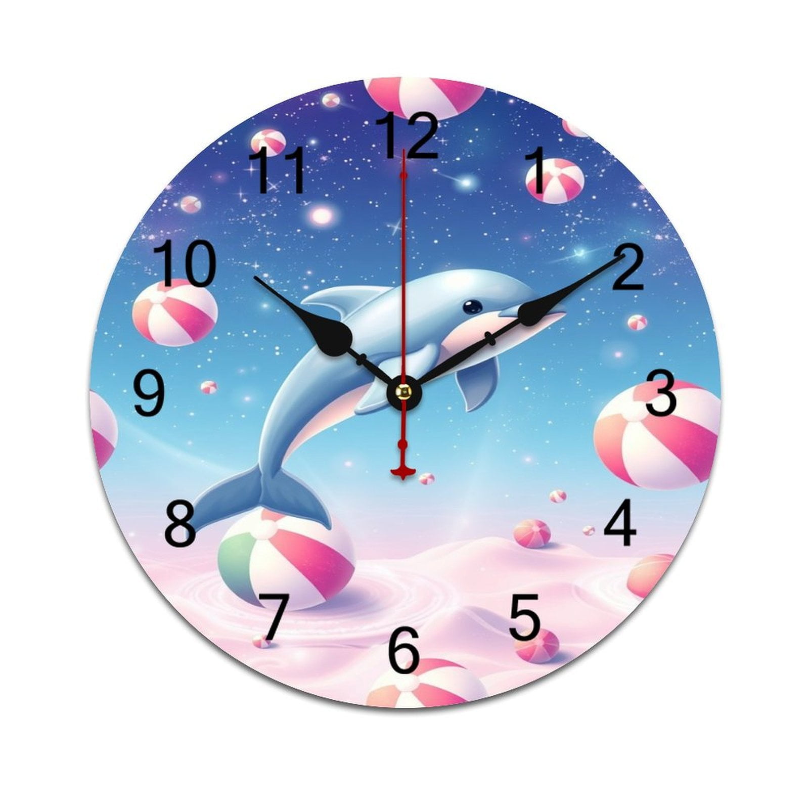 Dolphin Beach Balls Sky Silent Wall Clock Movement Battery Clock ...