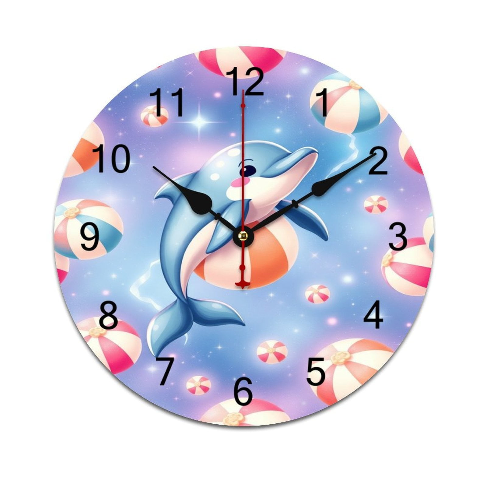 Dolphin Beach Balls Space Time Decorative Wall Clocks Round Large Wall ...