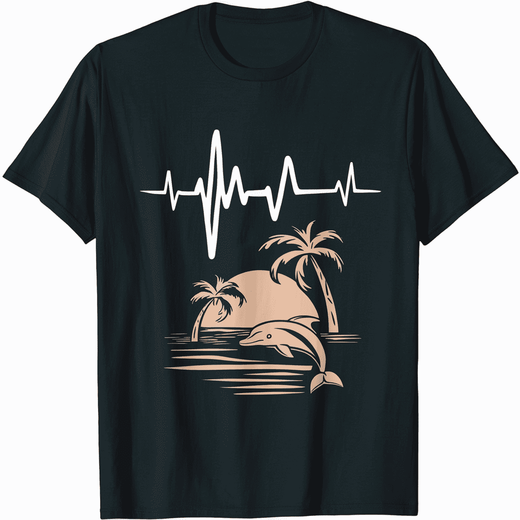 Dolphin Beach Heartbeat Palm Trees Island Dream T-Shirt - Walmart.com
