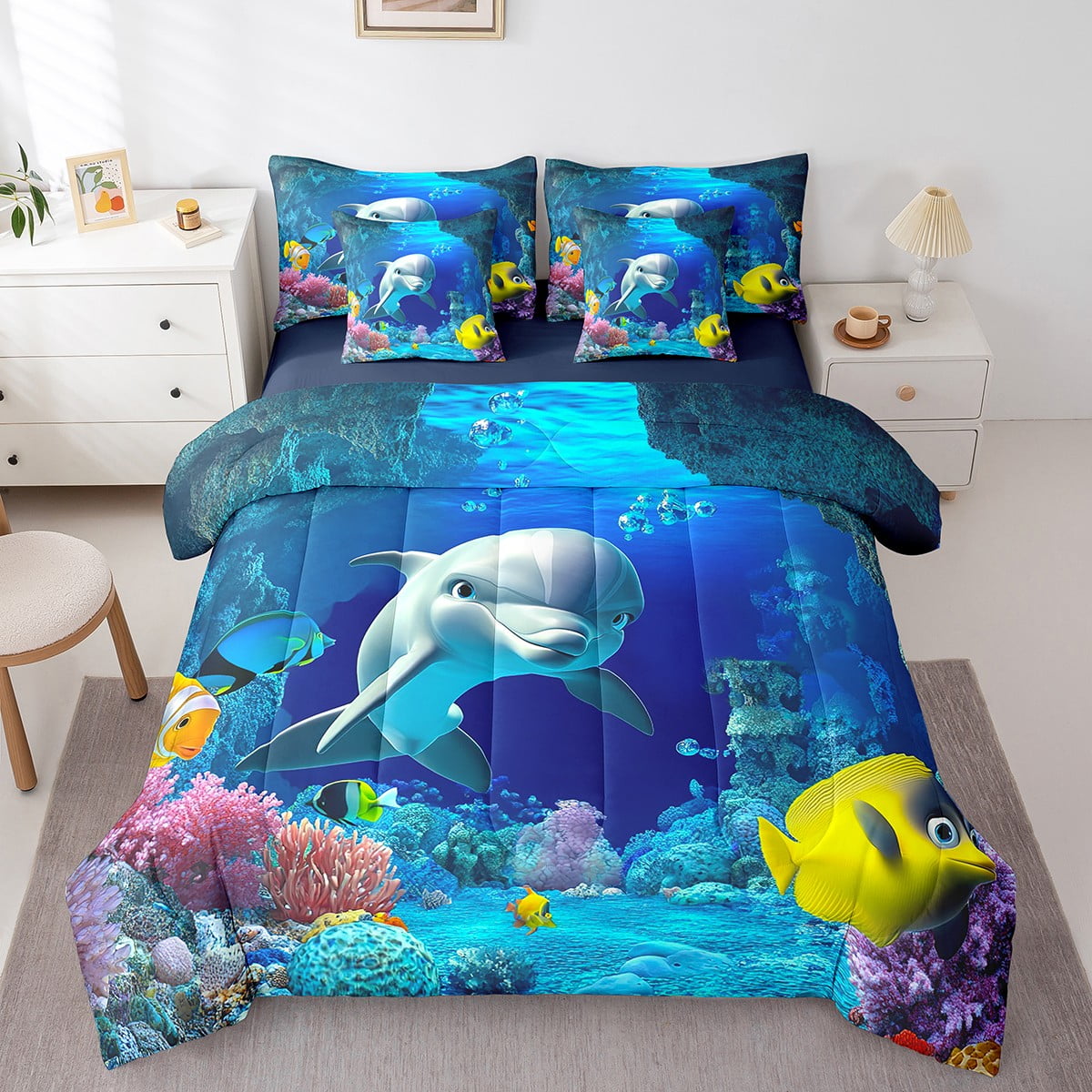Dolphin Bed in a Bag King Size Comforter Set 7 Pieces Nautical Sea ...