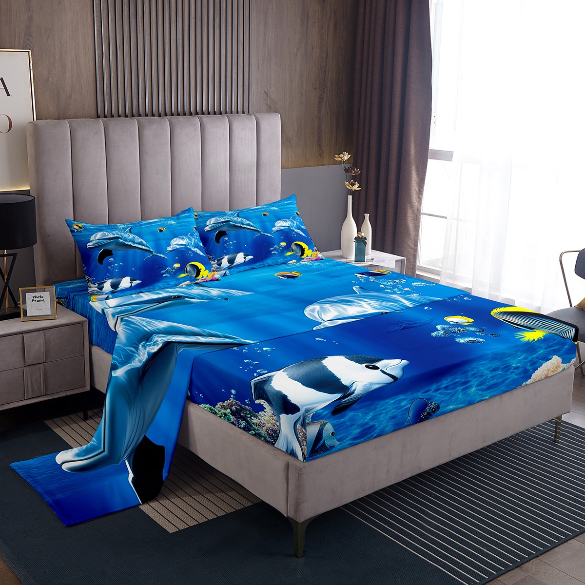 Dolphin Bed Sheets Set Blue Ocean Sheets,Nautical Sea Animal Sheet Set ...