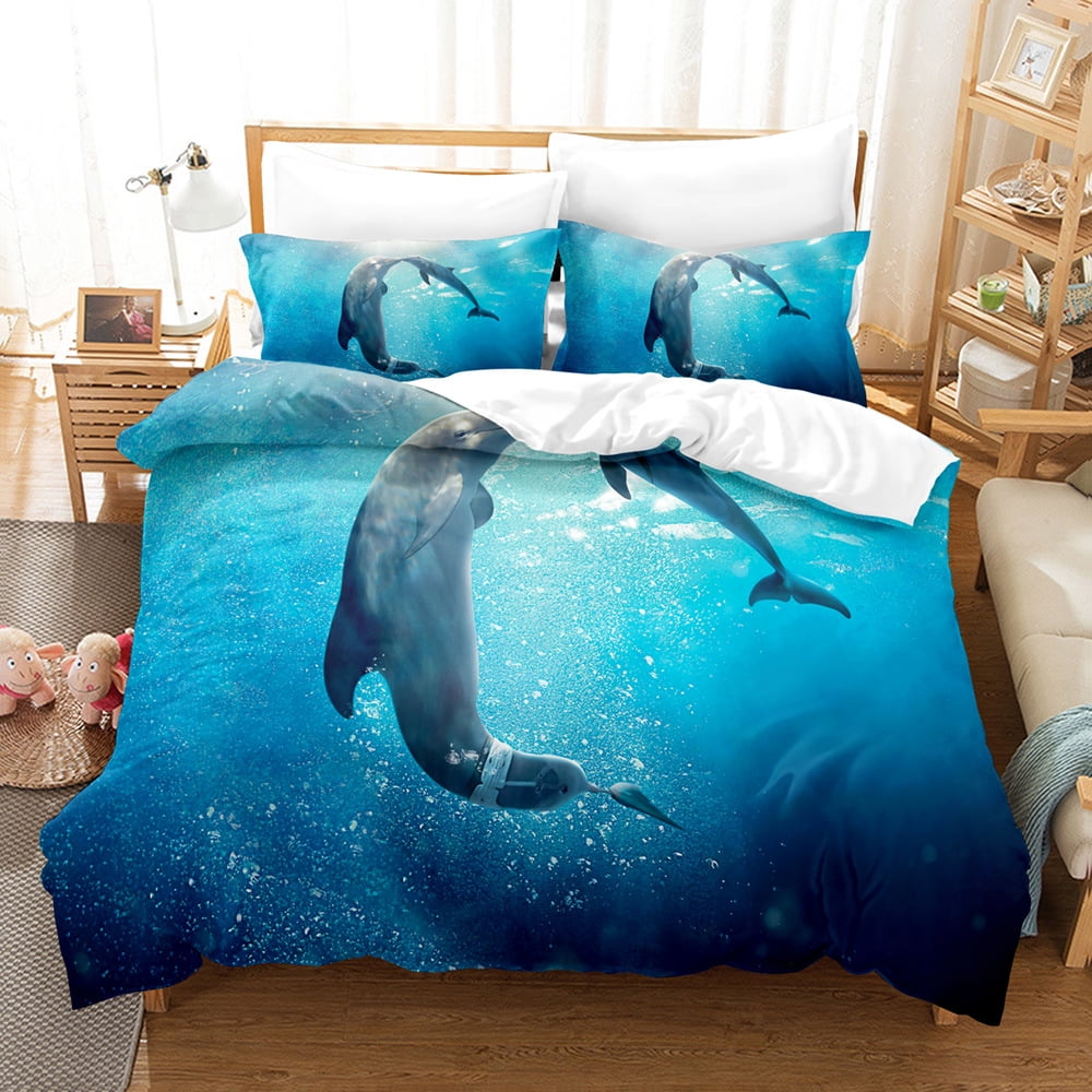 Dolphin Bedding Set Cute Dolphin Jumping Blue Ocean Animal Themed ...