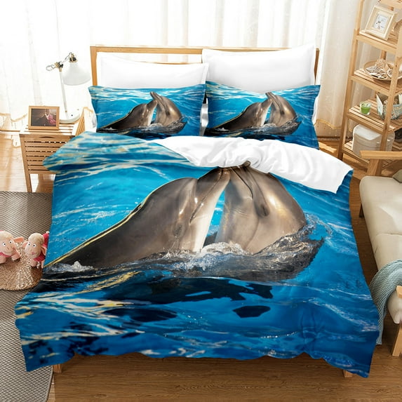 Dolphin Bedding Set Cute Dolphin Jumping Blue Ocean Animal Themed ...