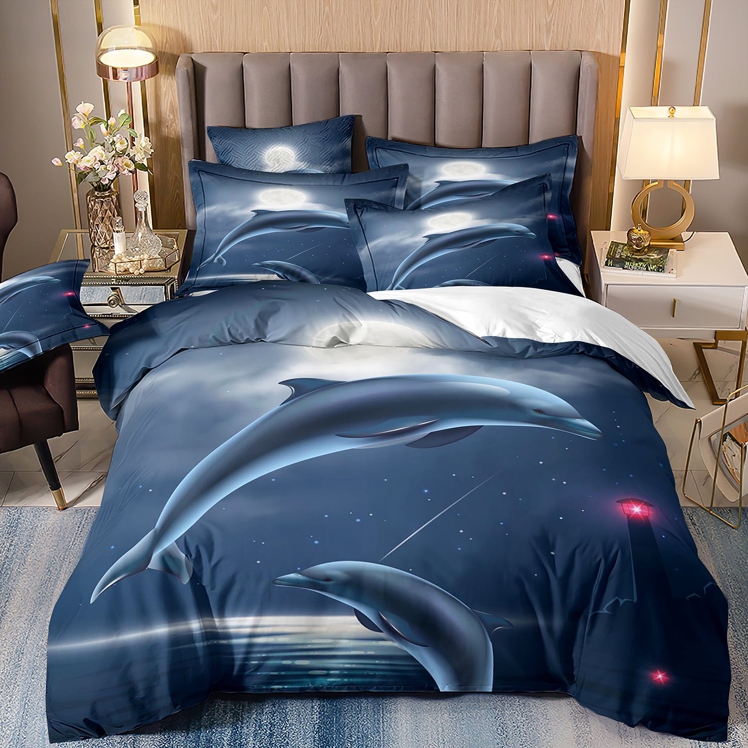 Dolphin Bedding Set Underwater World Duvet Cover for Kids Boys Girls ...
