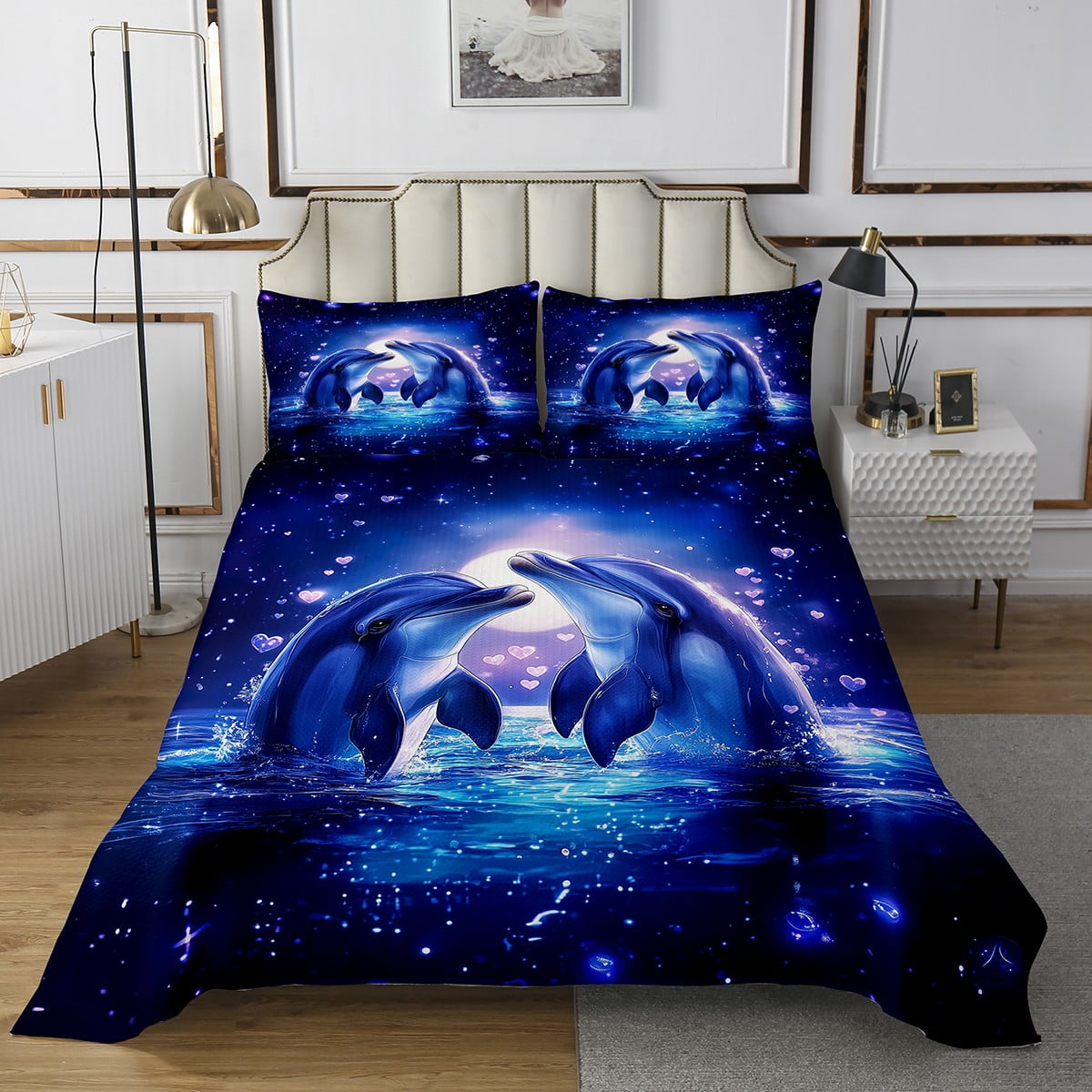 Dolphin Bedspread Twin Size,Ocean Animals Bedding Sets 2Pcs,Couple ...