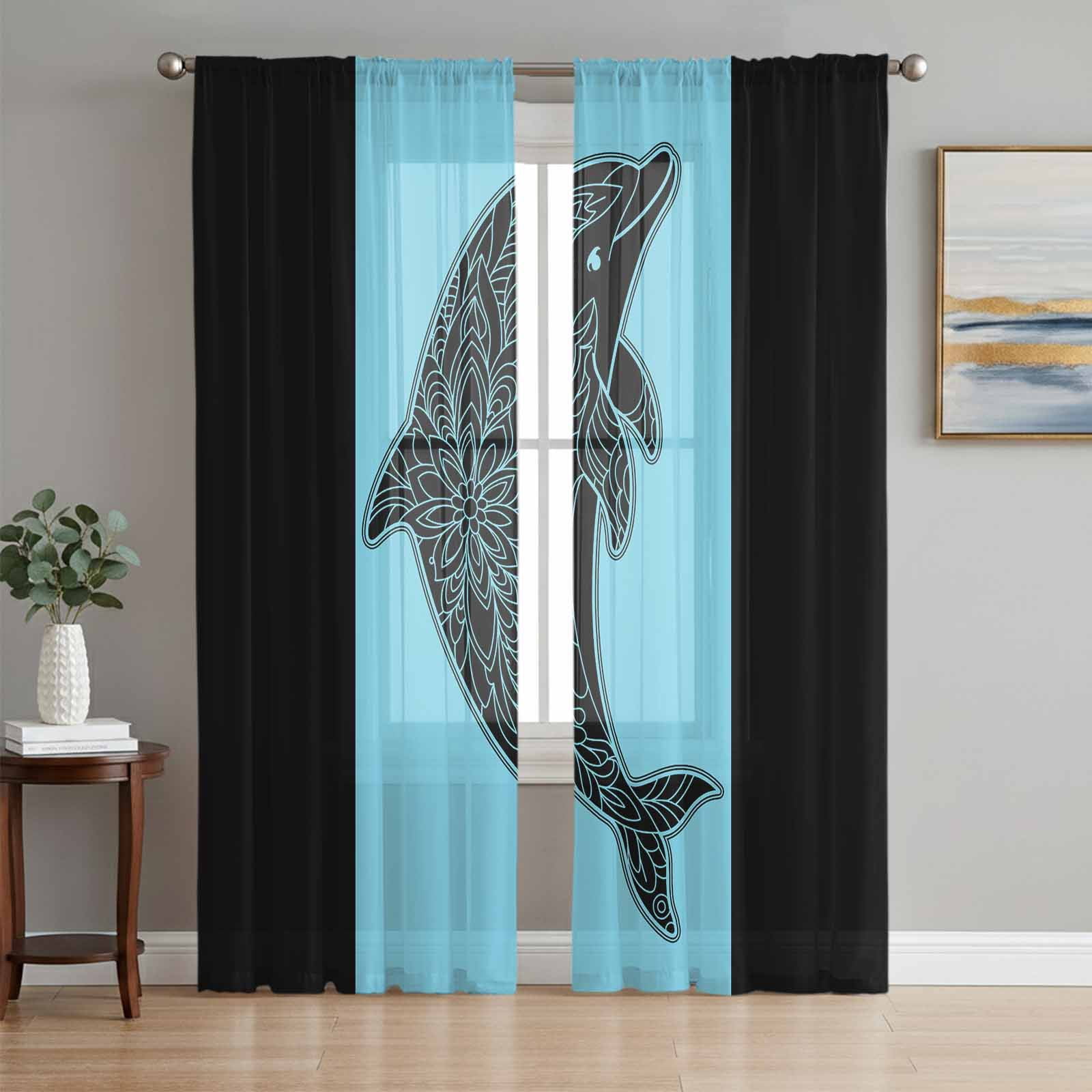Dolphin Black Sheer Curtains 72 Inch Length 2 Panels Set, Nautical ...
