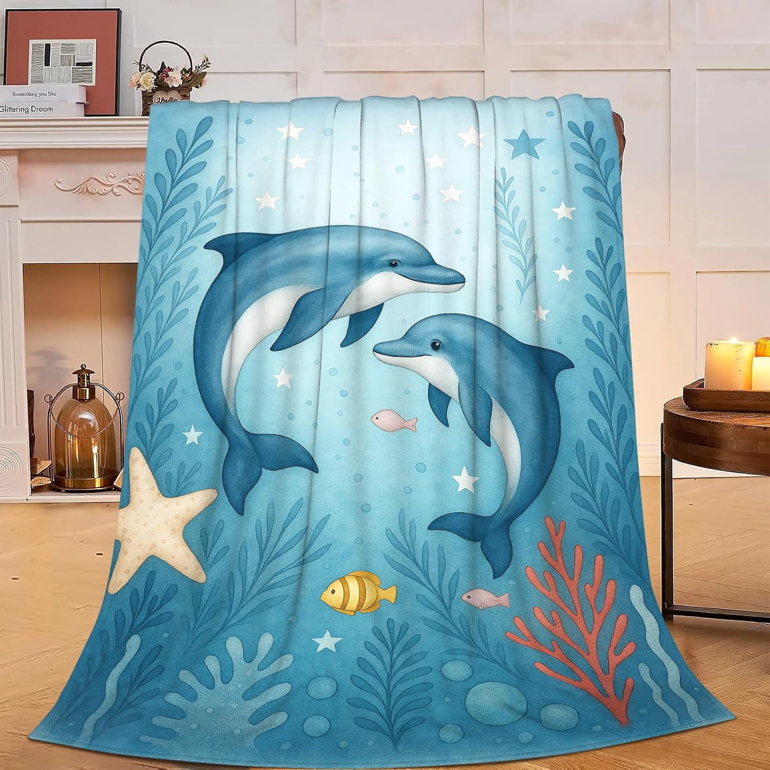 Dolphin Blanket Blue Dolphin Cozy Fleece Fuzzy Soft Flannel Plush Warm ...