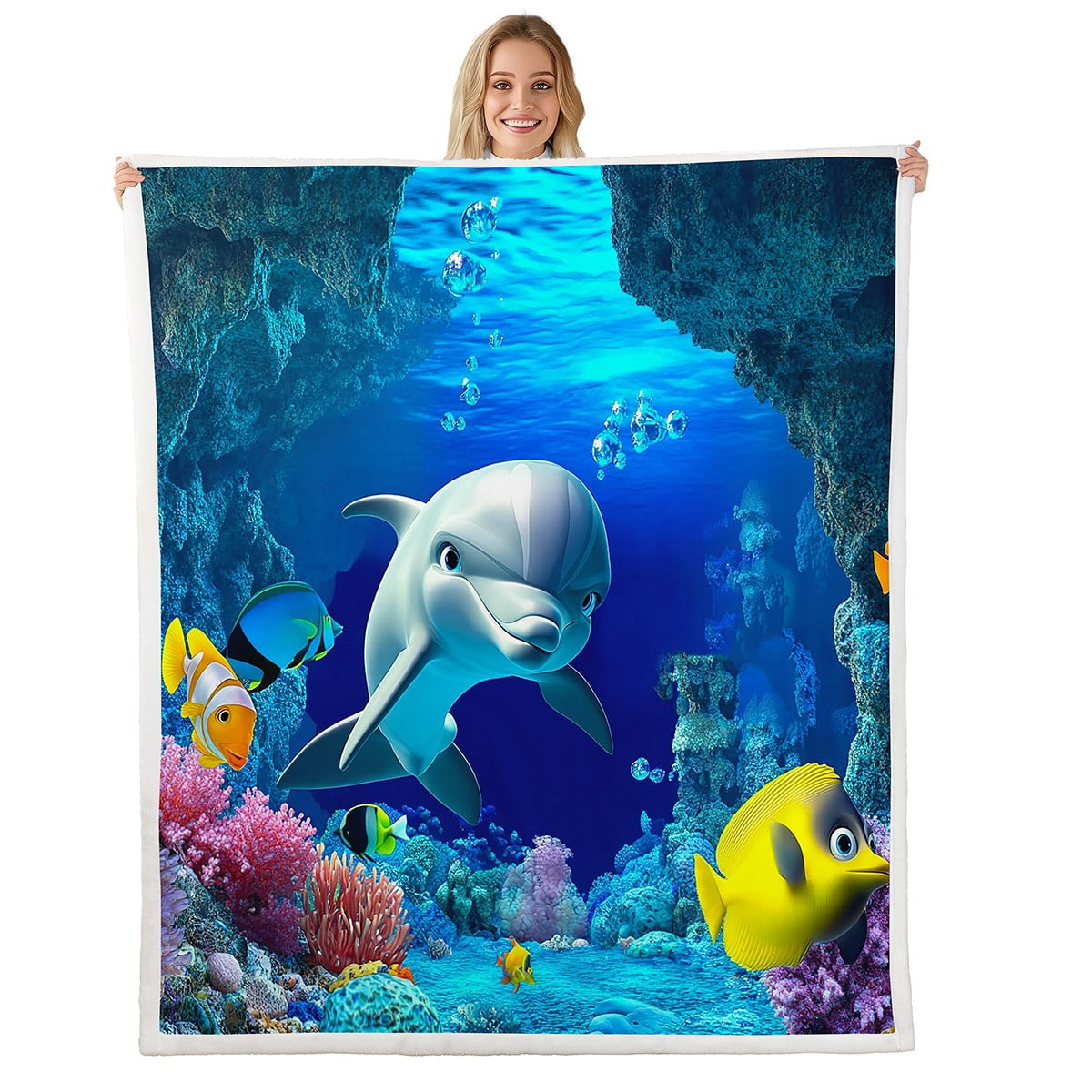Dolphin Blanket Nautical Sea Animal Fleece Blanket,Ocean Fish Throw ...