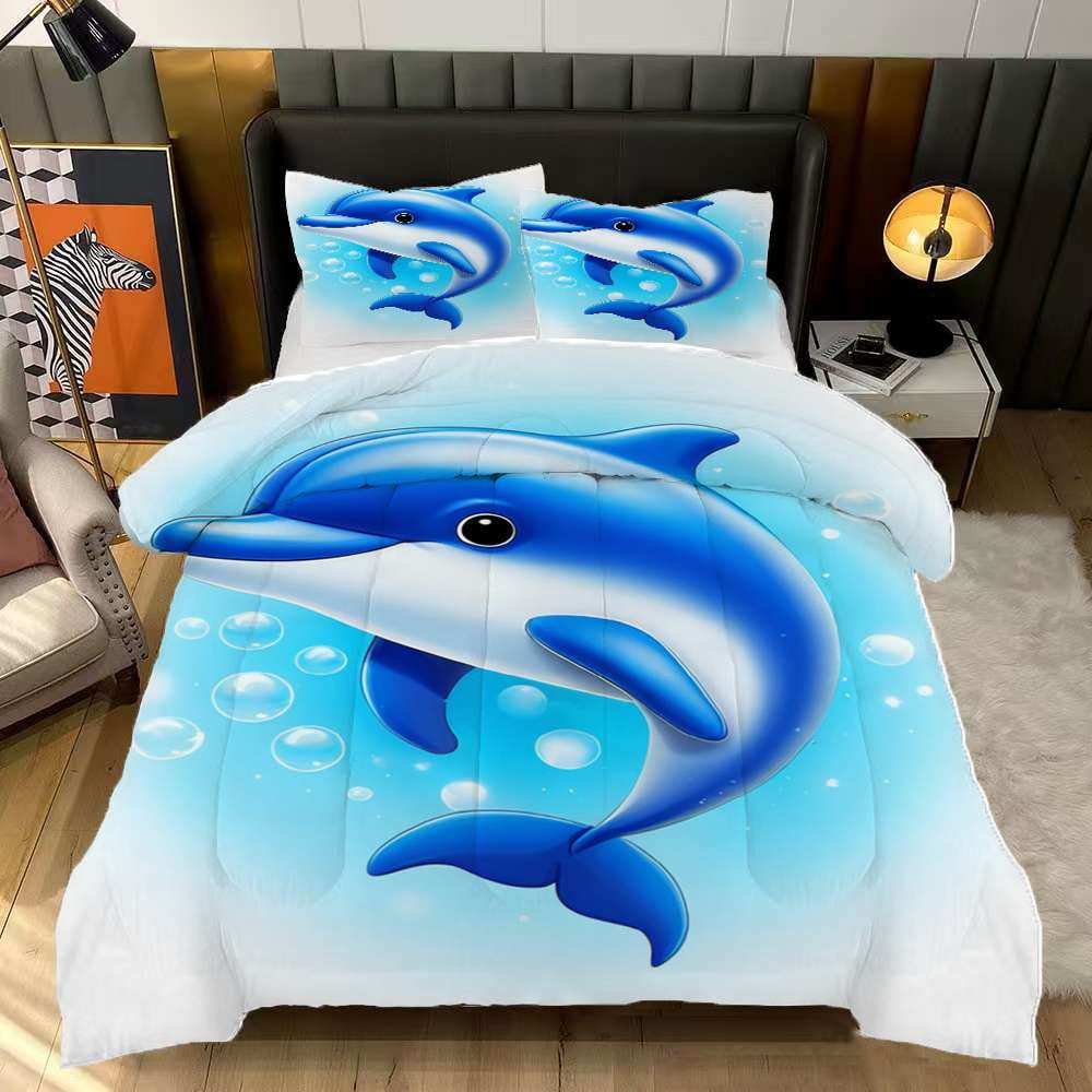 Dolphin Blue Ocean Print Comforter Set Full Size Bedding Set For Travl ...