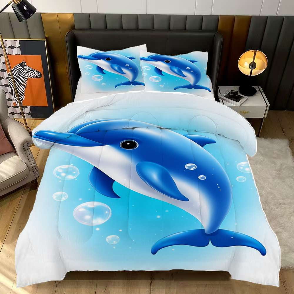 Dolphin Blue Ocean Print Comforter Set King Size Bedding Set For Travl ...