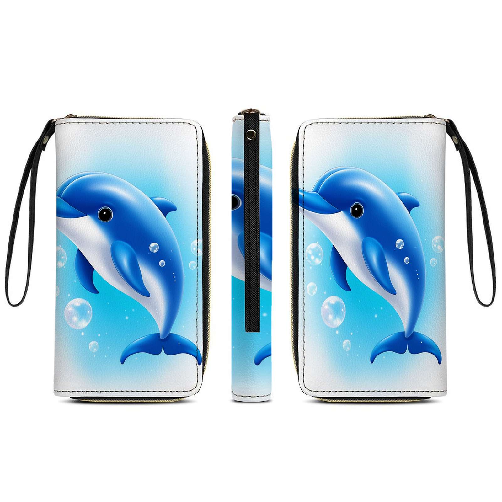 Dolphin Blue Ocean Print Long Wallets For Women PU Leather Purse Card ...