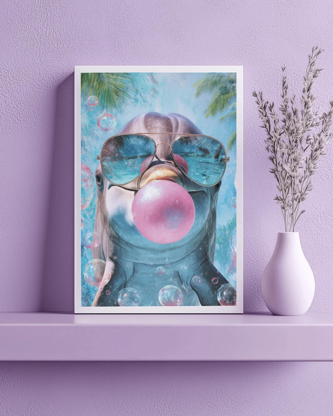 Dolphin Bubblegum Art Print: Tropical Beach Decor, Unframed Poster Size 24x36 - Walmart.com