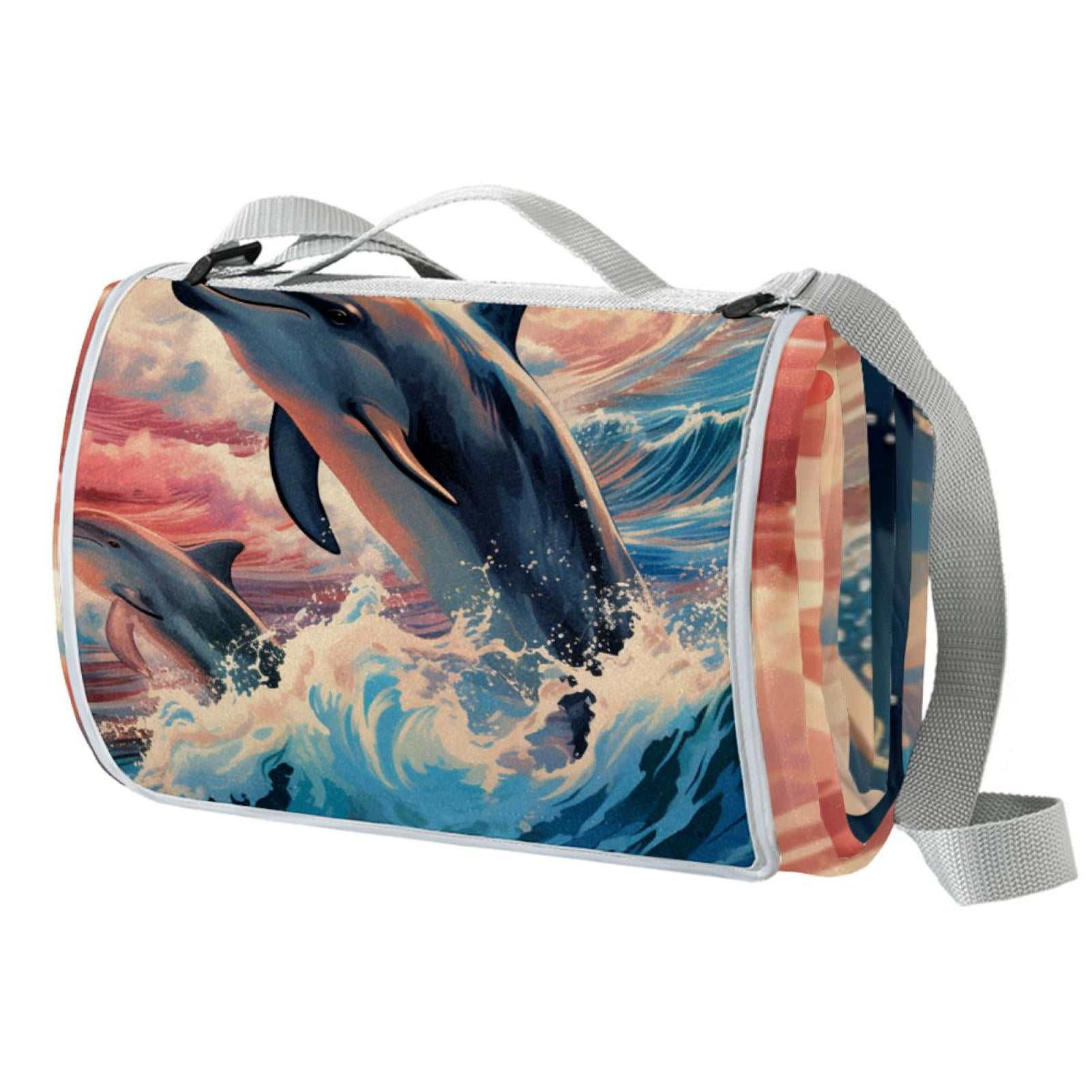 Dolphin Canvas Beach Blanket - Picnic Mat Outdoor Waterproof Sand Proof ...