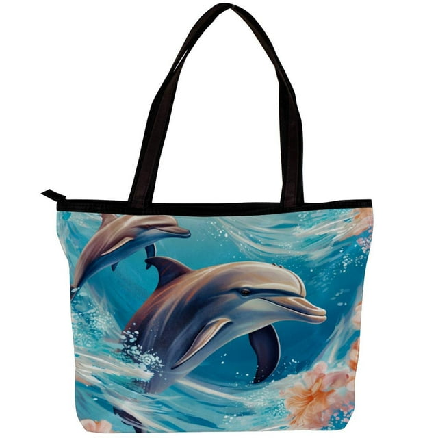 Dolphin Canvas and Leather Mix Hand-Held Tote Bag with Twill, Sponge ...