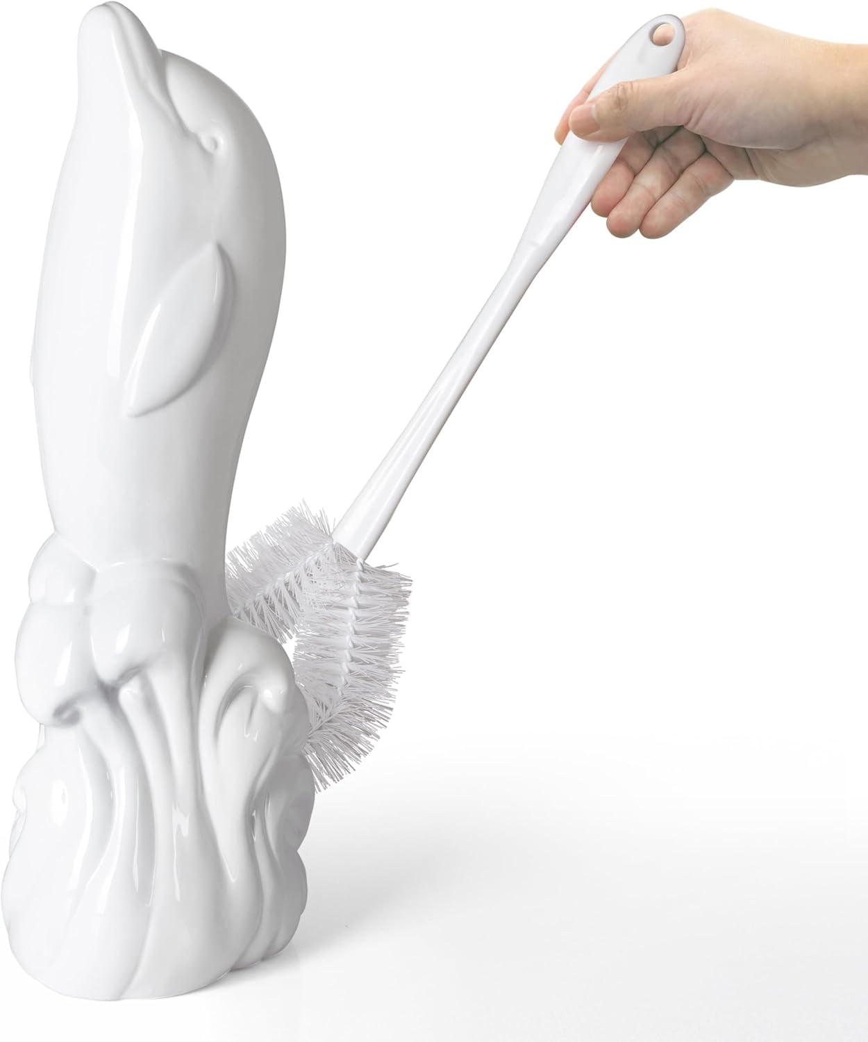 Dolphin Ceramic Toilet Brush Holder with Plastic Brush Set-White by ...