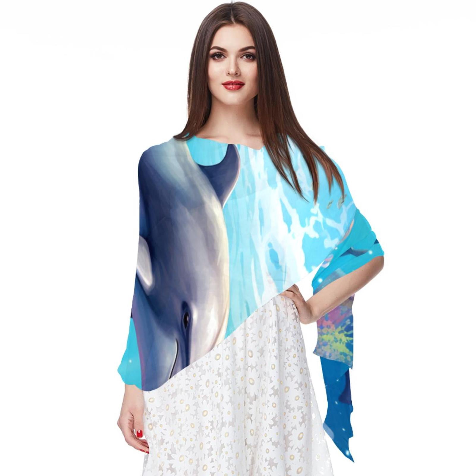 Dolphin Chiffon Hair Scarf for Women, Lightweight Breathable Silk Scarf ...