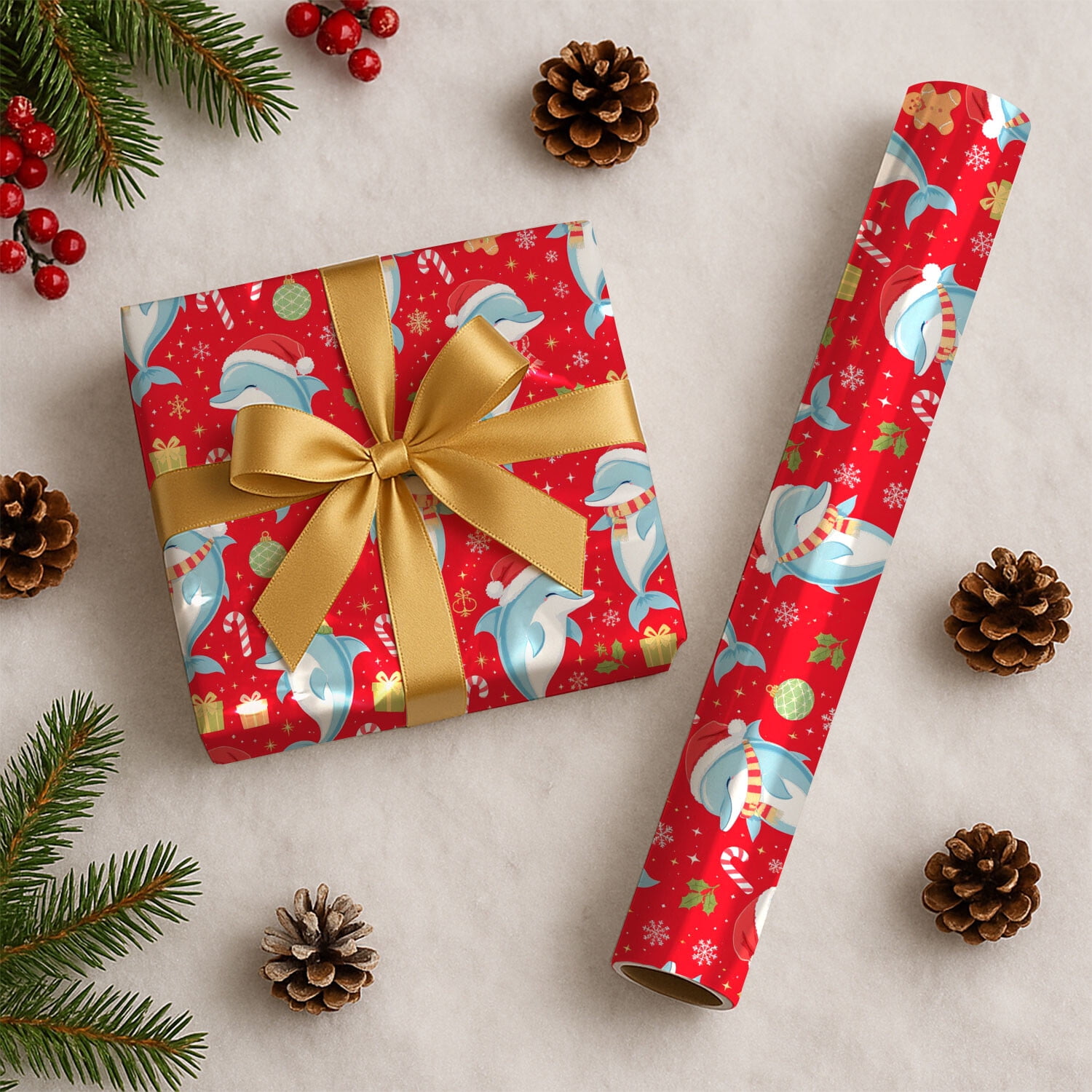 Dolphin Christmas Wrapping Paper Rolls, Dolphin Holiday Gift Wrapping ...
