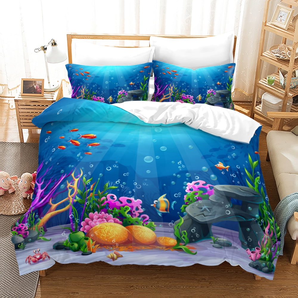 Dolphin Comforter Cover Kids Cute Sea Turtle Creatures Bedding Set Ocean Marine Themed Duvet ...