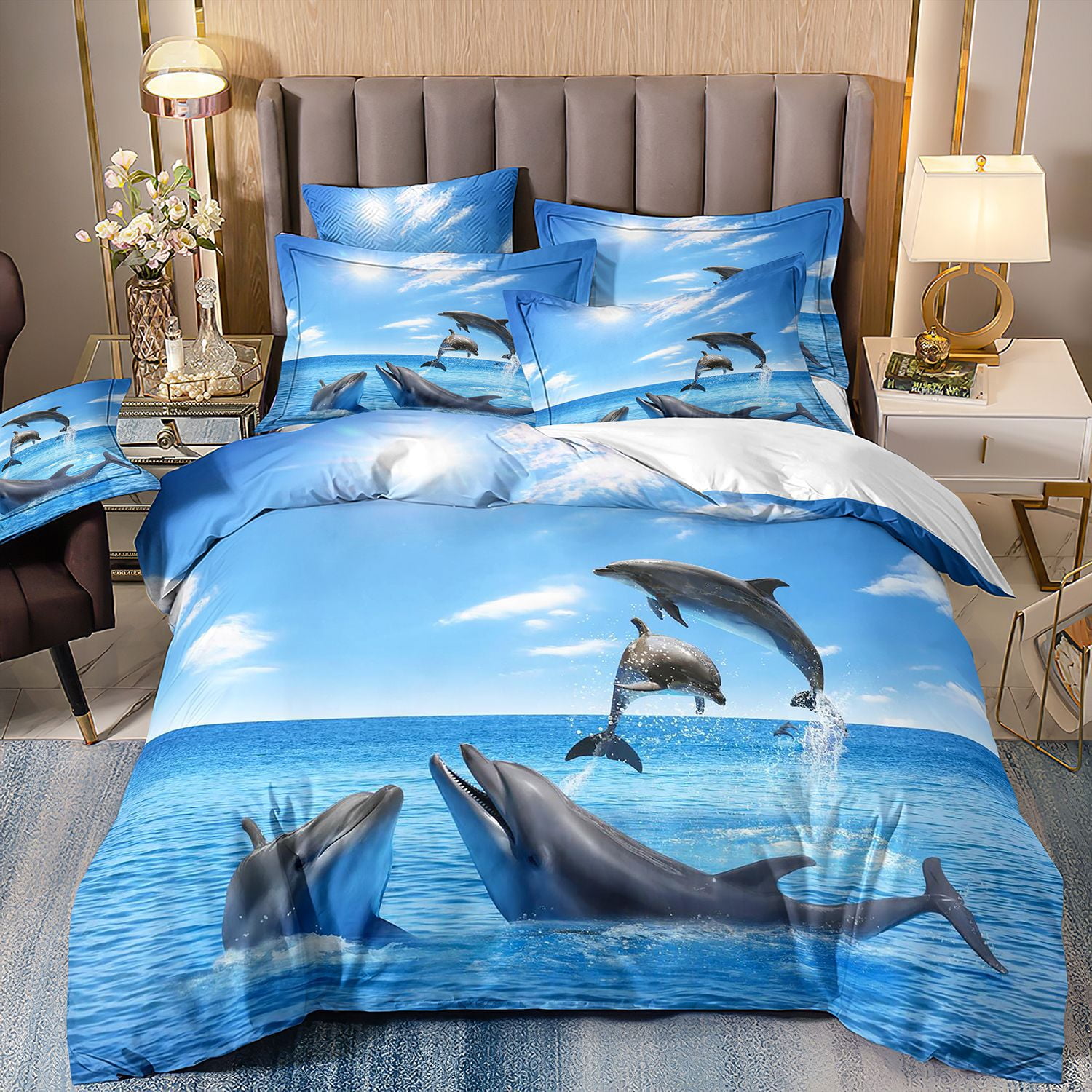 Dolphin Comforter Set Twin Full Queen King Size,Ocean Waves Duvet ...