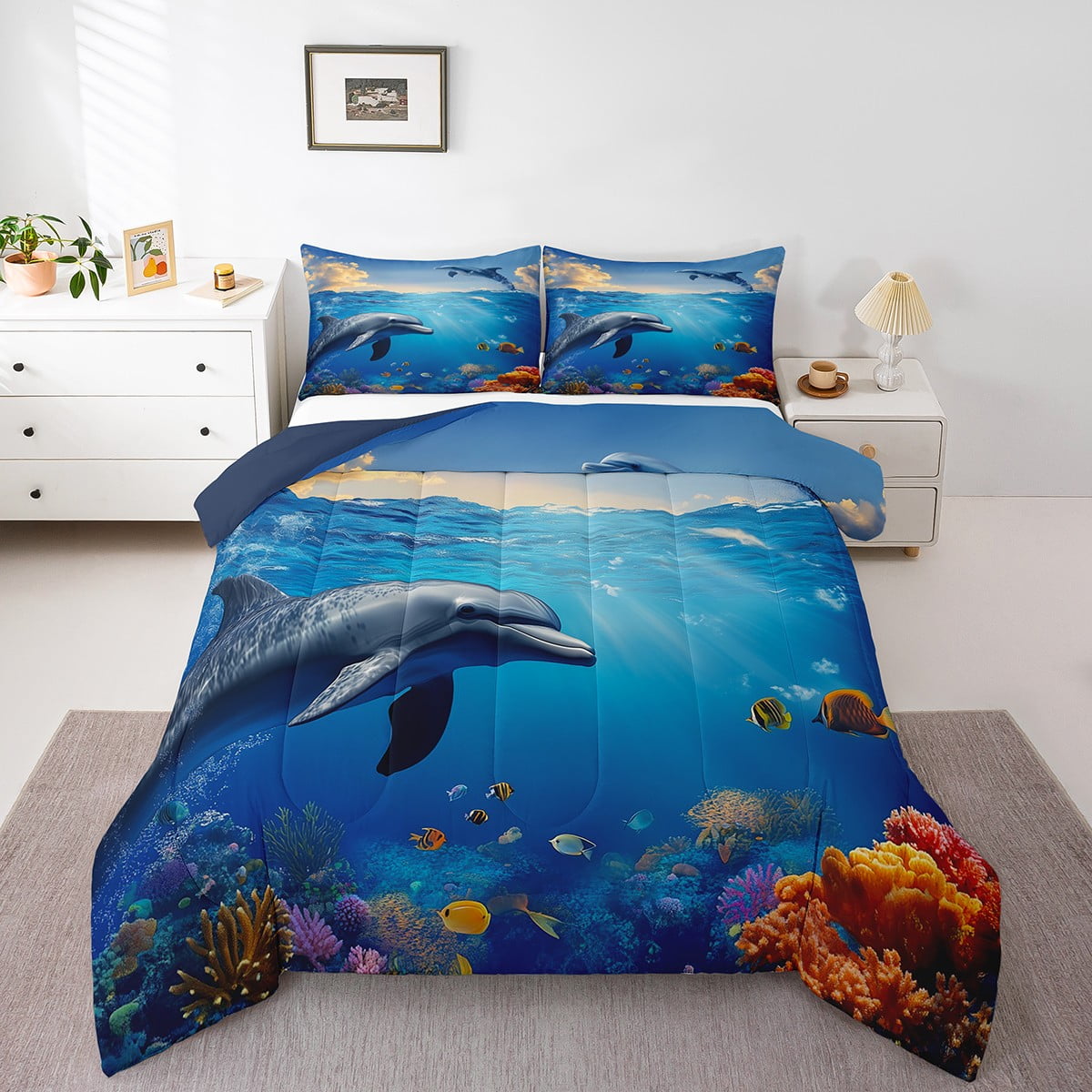 Dolphin Comforter Set Nautical Sea Animal Toddler Bedding Set for Boys ...