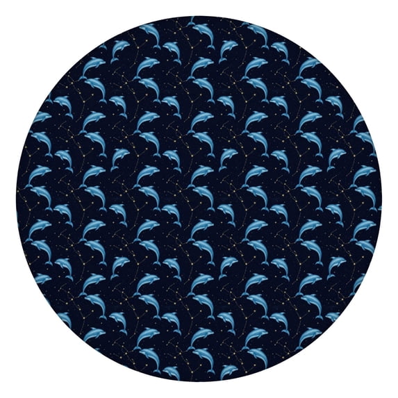 Dolphin Constellation Dark Blue Pattern Round Elastic Tablecloth, 36-44 ...