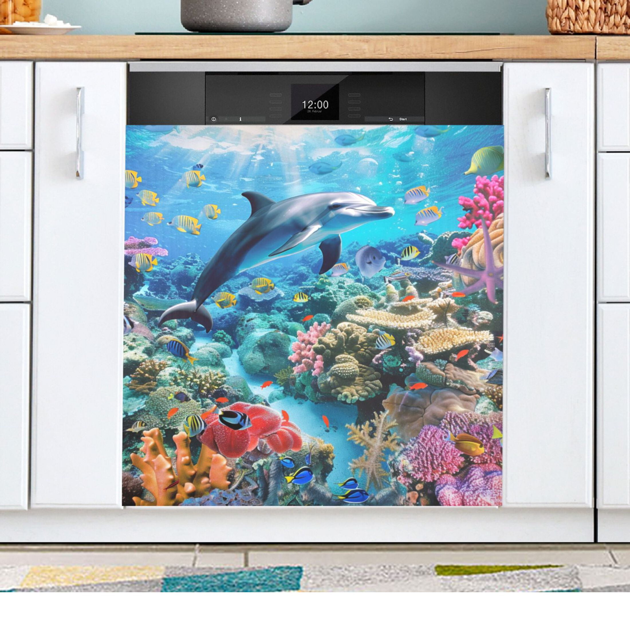 Dolphin Coral under Sea Dishwasher Magnetic Refrigerator Magnet Cover ...