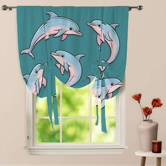 Dolphin Dark Blue Background Window Curtain for Living Room Roman ...