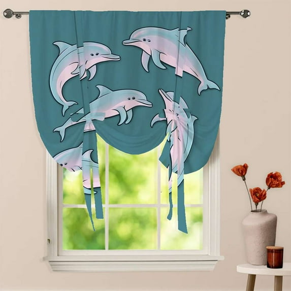 Dolphin Dark Blue Background Window Curtain for Living Room Roman ...