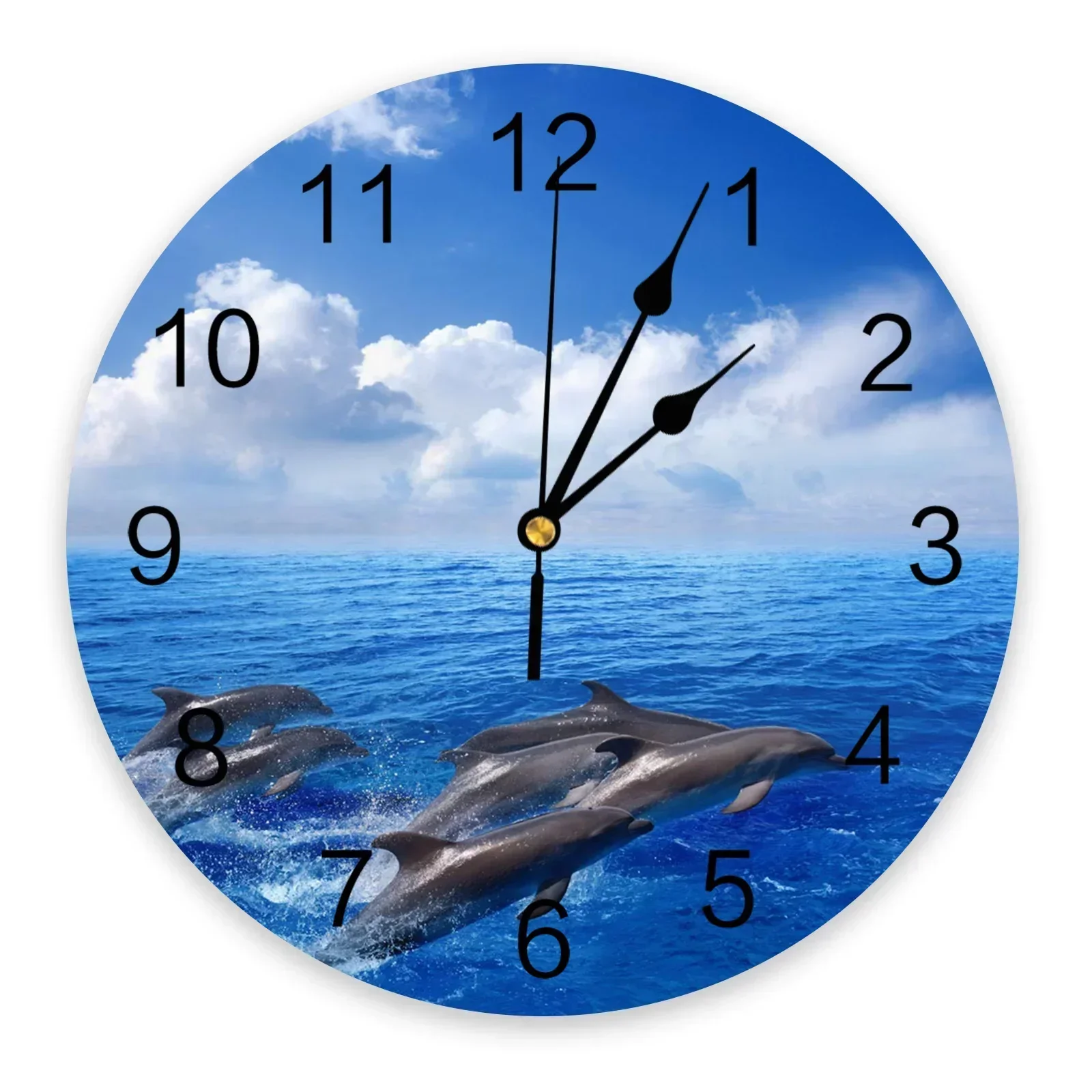 Dolphin Deep Blue Sea Wall Clock Modern Design Living Room Decoration ...