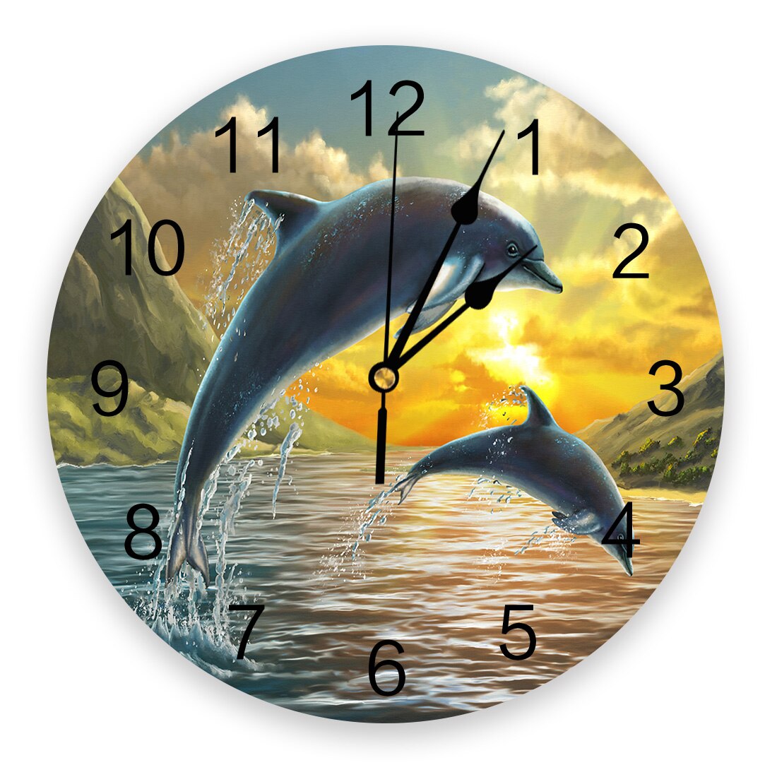 Dolphin Deep Blue Sea Wall Clock Modern Design Living Room Decoration ...