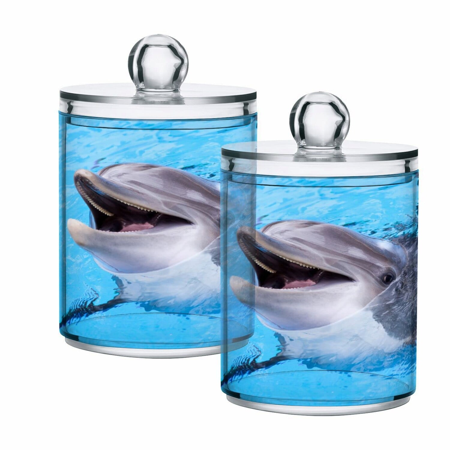 Dolphin Delight Qtip Holder Set: Clear Plastic Apothecary Jars for ...