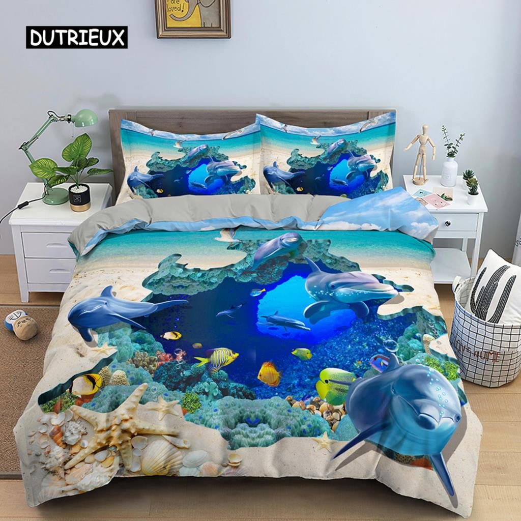 Dolphin Duvet Cover 3D Bedding Set Boys Girls Adults Comforter Cover ...