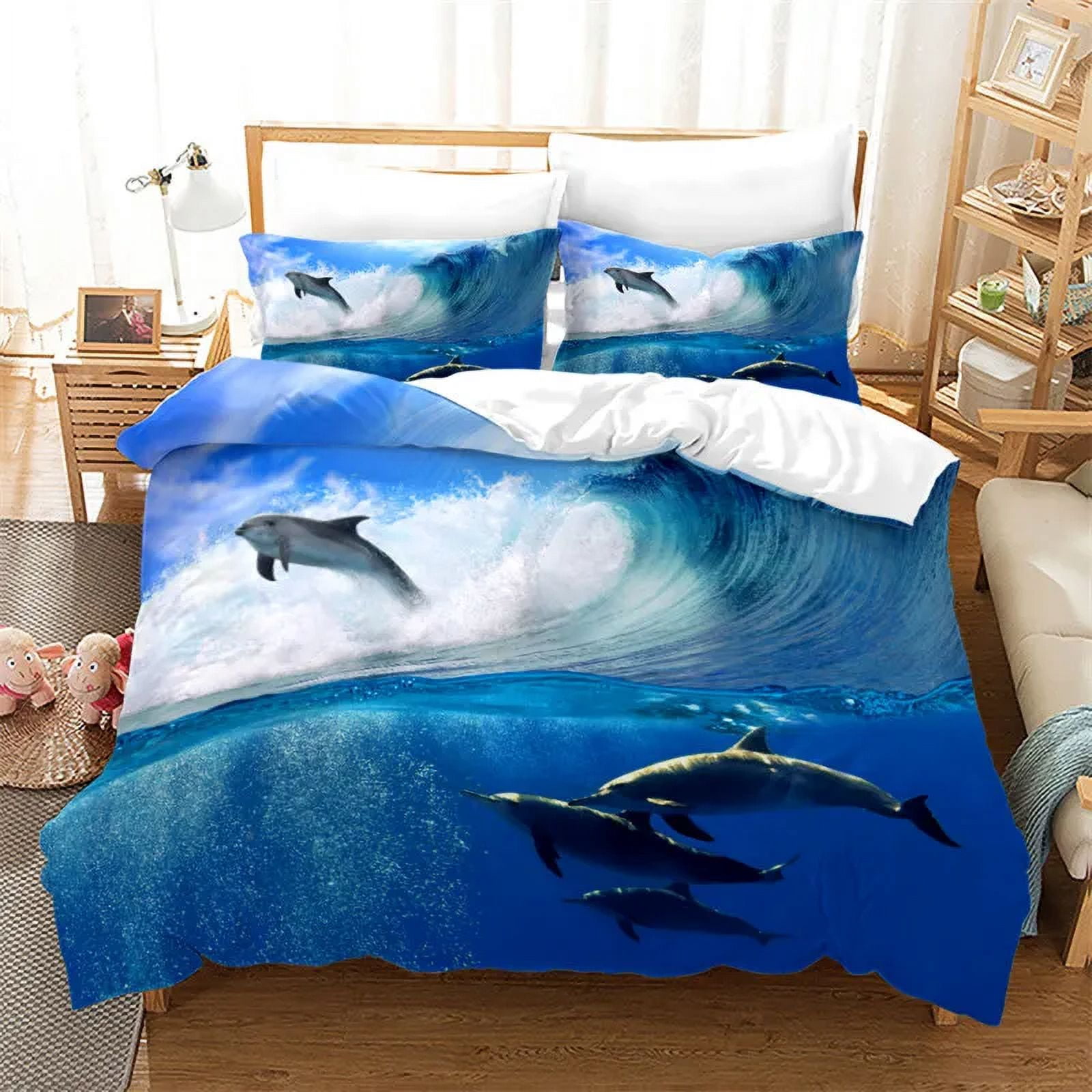 Dolphin Duvet Cover Full Kids Ocean Animal Bedding Set Luxury ...