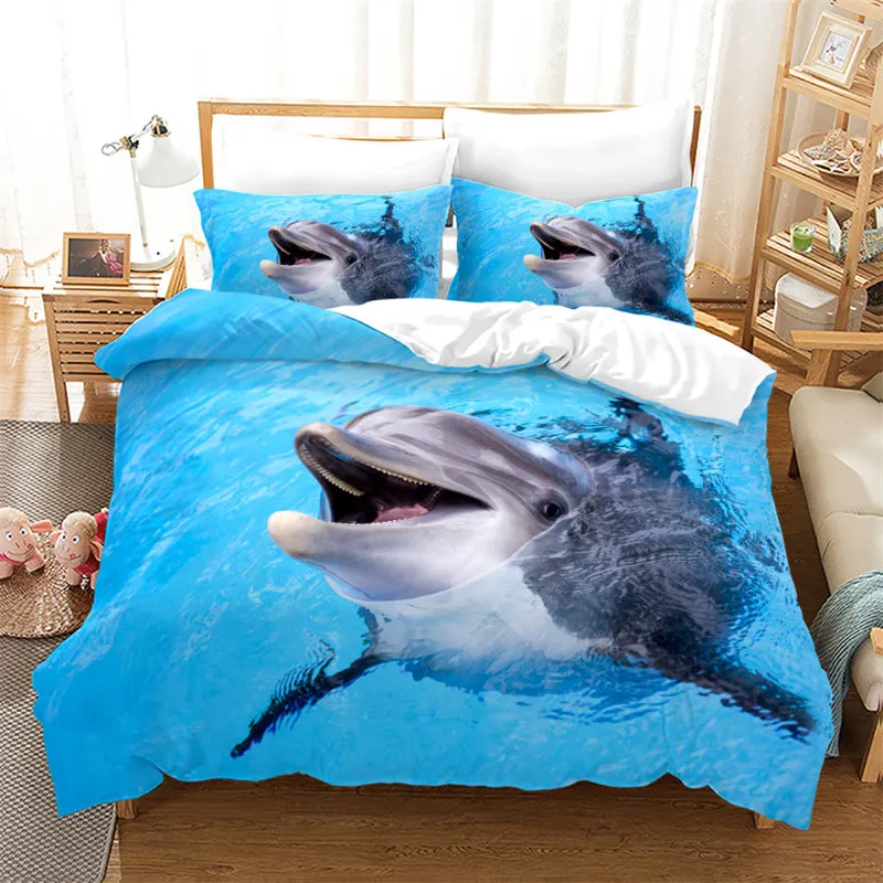 Dolphin Duvet Cover Full Kids Ocean Animal Bedding Set Luxury ...