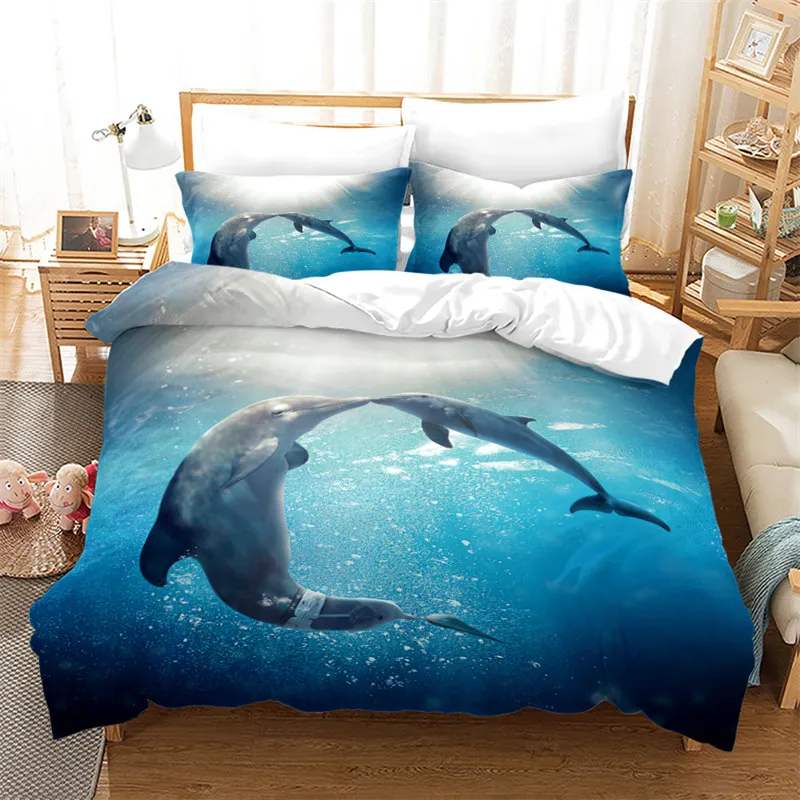 Dolphin Duvet Cover Full Kids Ocean Animal Bedding Set Luxury ...