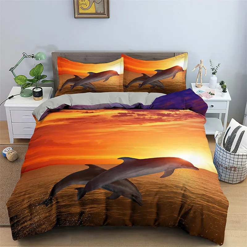 Dolphin Duvet Cover Microfiber 3D Sea Animal Bedding Set Cartoon ...