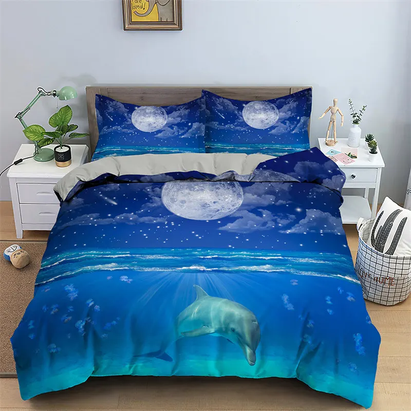 Dolphin Duvet Cover Microfiber 3D Sea Animal Bedding Set Cartoon ...