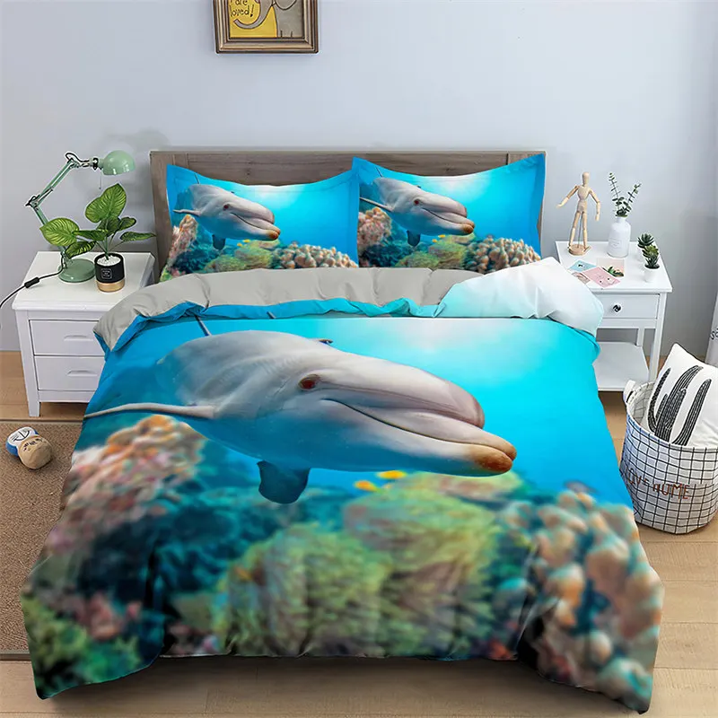 Dolphin Duvet Cover Microfiber 3D Sea Animal Bedding Set Cartoon ...