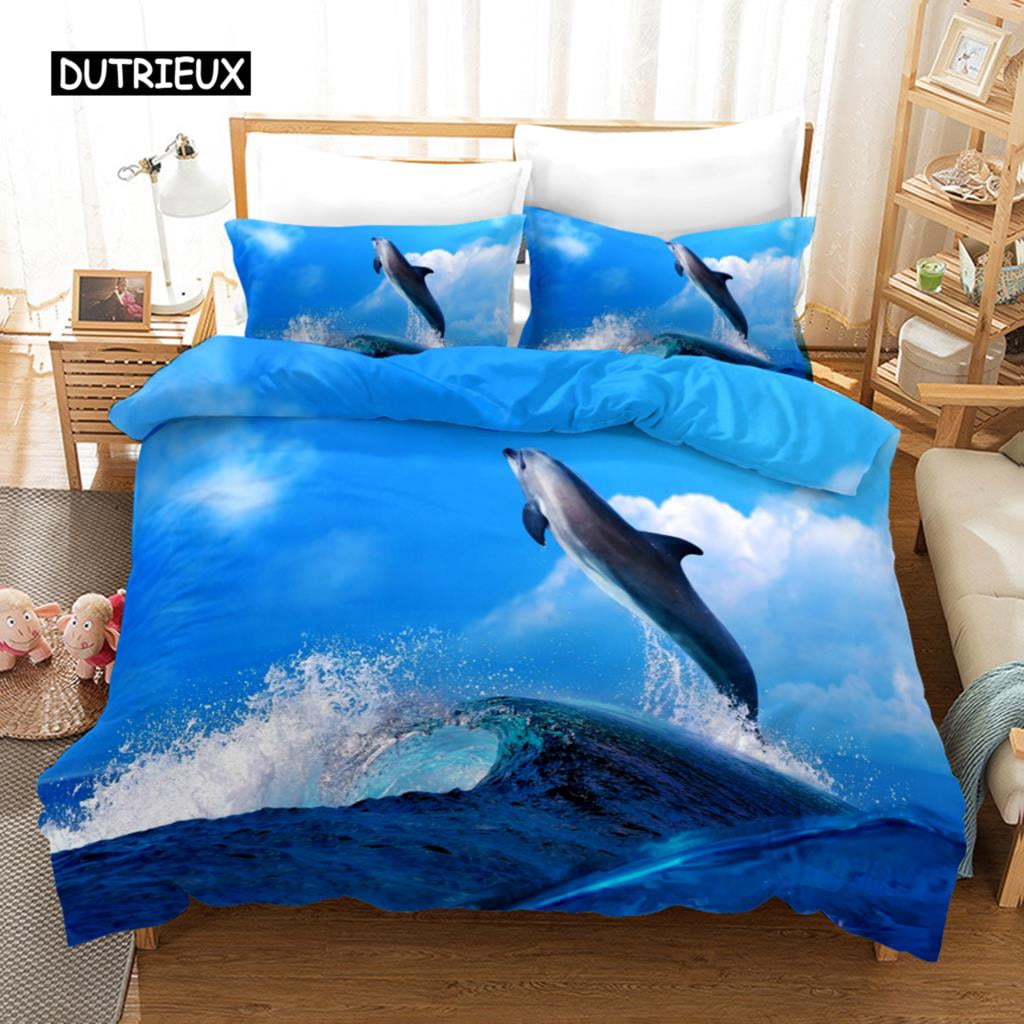 Dolphin Duvet Cover Set 3D Dolphins Jumping Bedding Set Polyester Sea ...