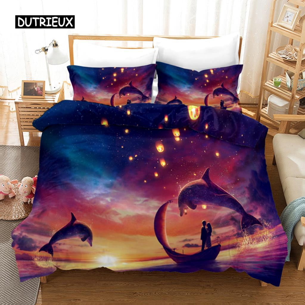 Dolphin Duvet Cover Set 3D Dolphins Jumping Bedding Set Polyester Sea ...