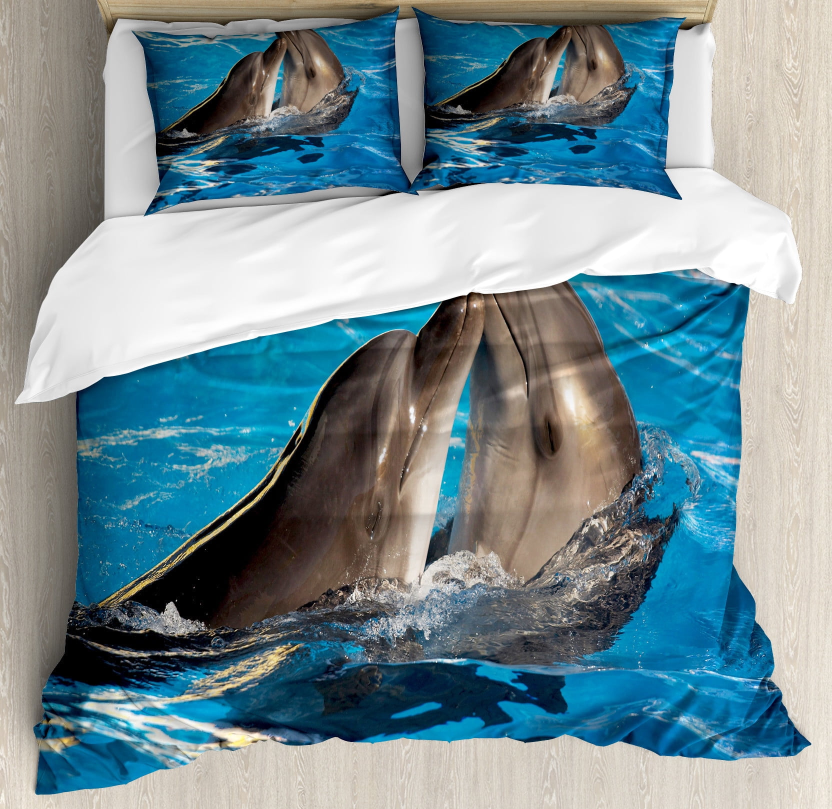 Ambesonne Dolphin Duvet Cover Set, Aqua Show Photography, King, Blue ...