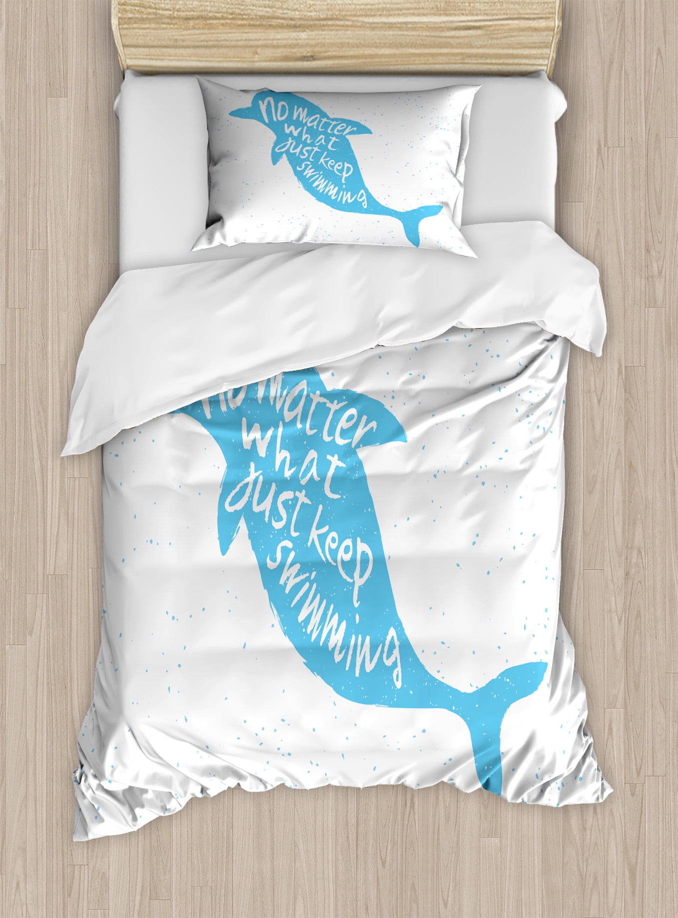 Dolphin Duvet Cover Set, Hand Drawn Sea Mammal with Hipster Words Just ...