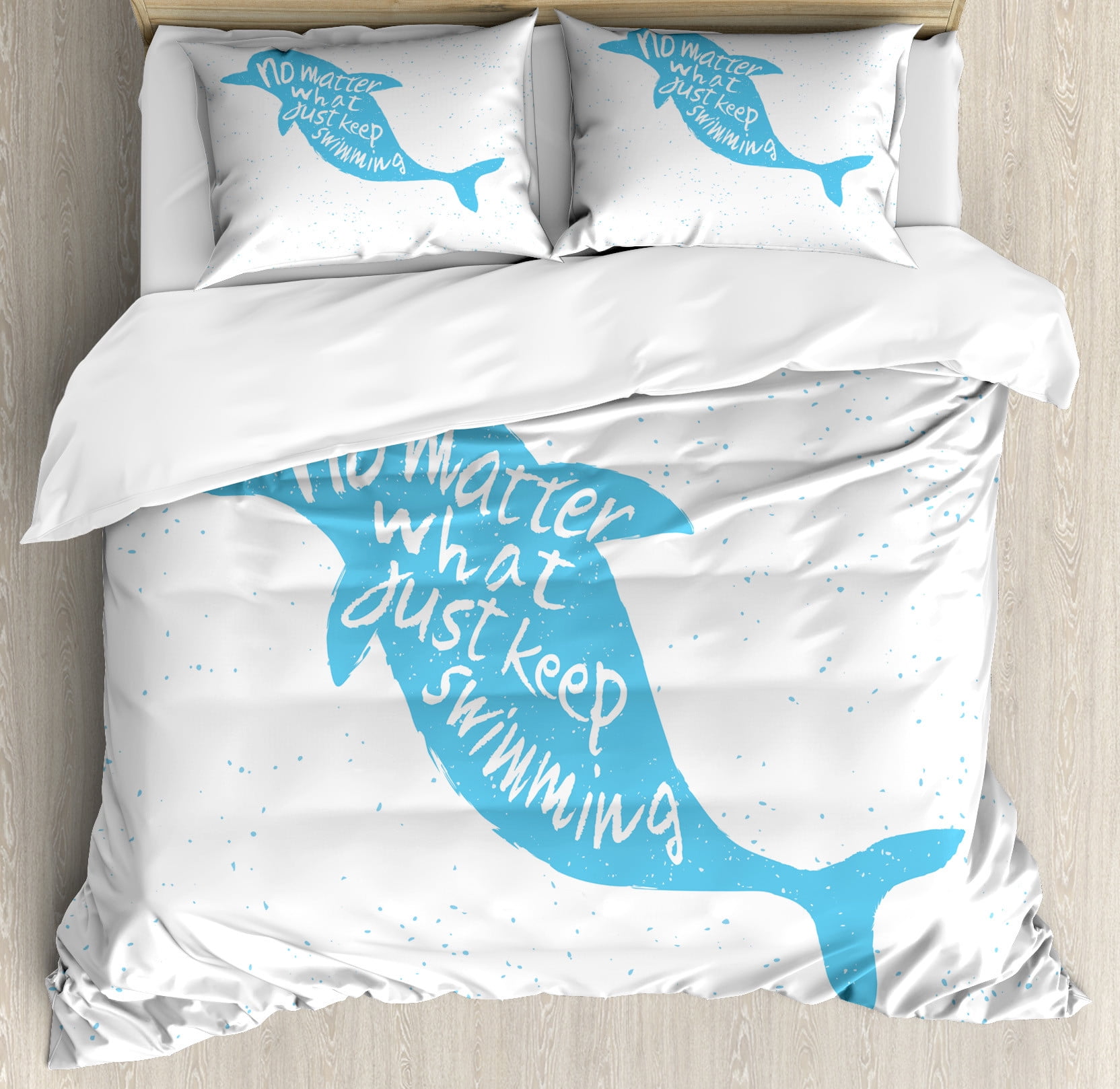 Dolphin Duvet Cover Set, Hand Drawn Sea Mammal with Hipster Words Just ...