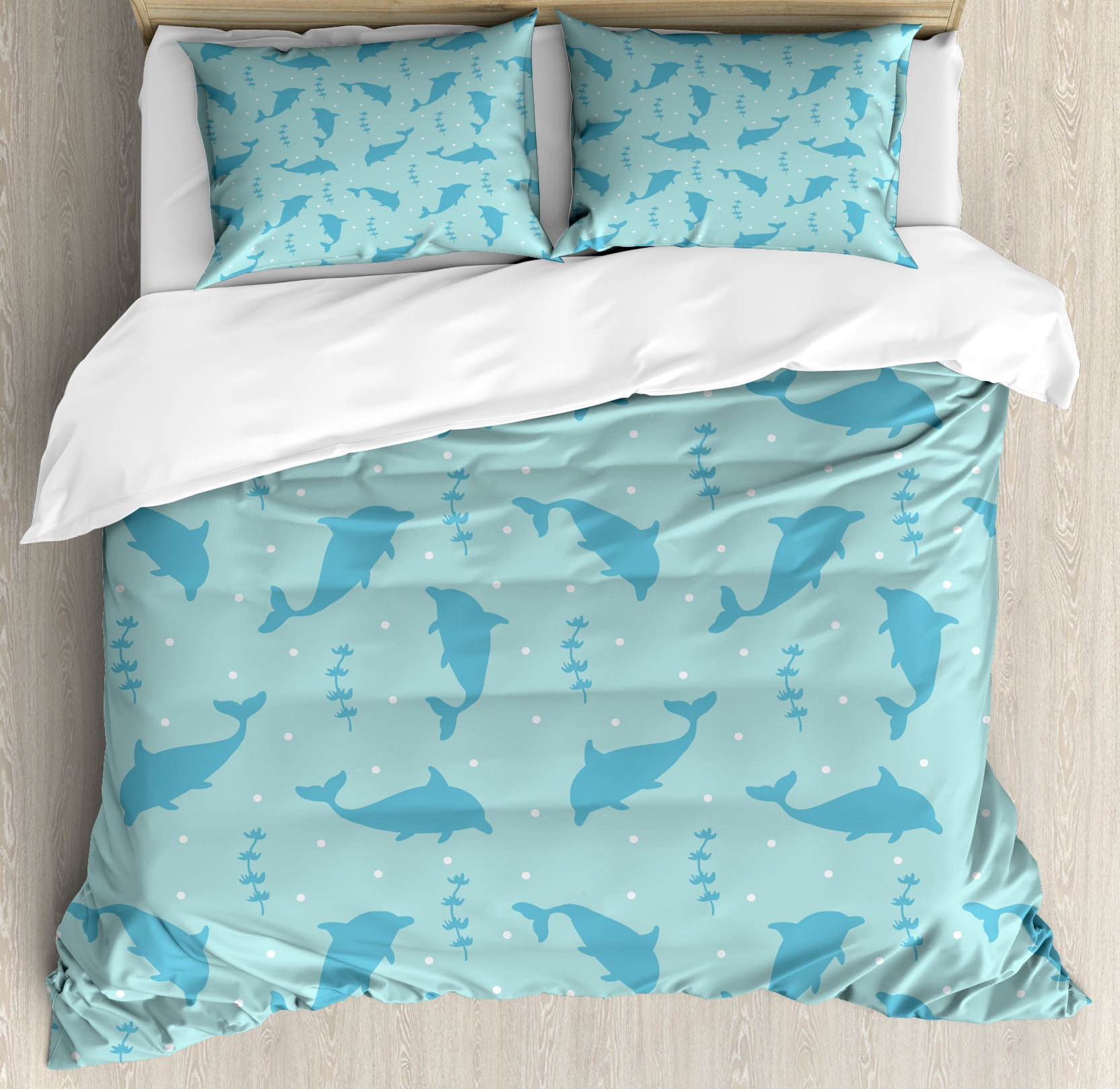 Dolphin Duvet Cover Set, Nautical Pattern with Aquatic Animal ...