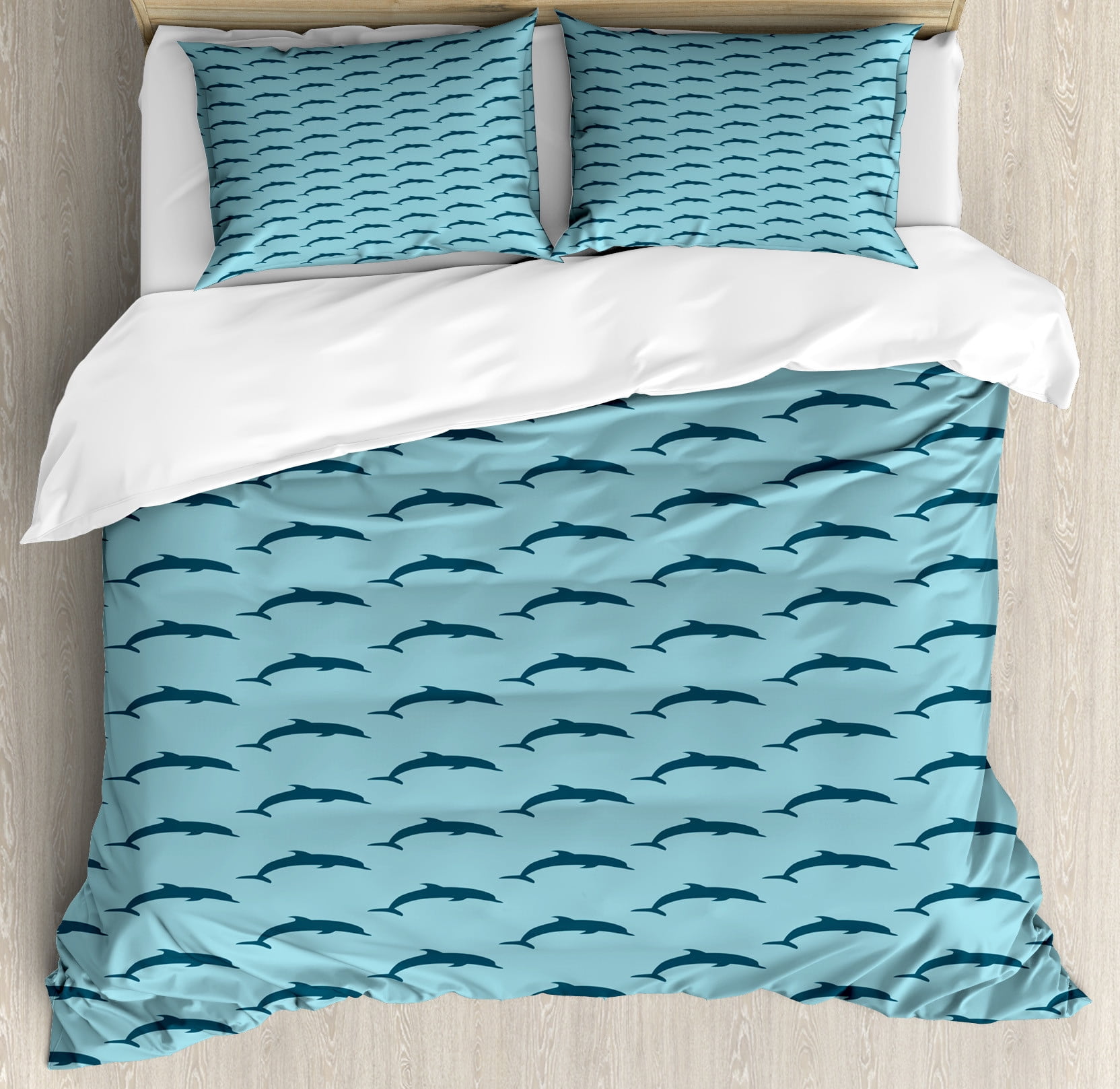 Dolphin Duvet Cover Set, Ocean Aquatic Fauna Dolphin Silhouette with ...