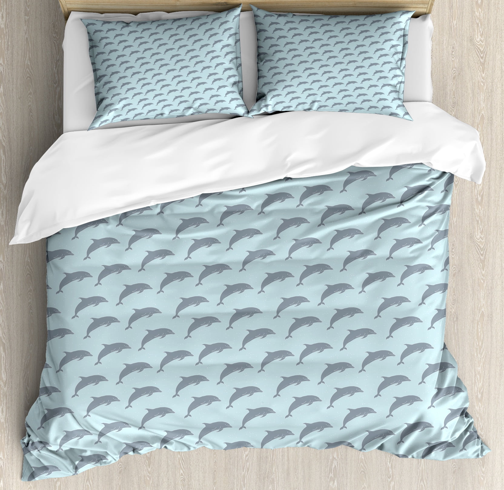 Dolphin Duvet Cover Set, Simple Marine Themed Pattern with Sea Animal ...