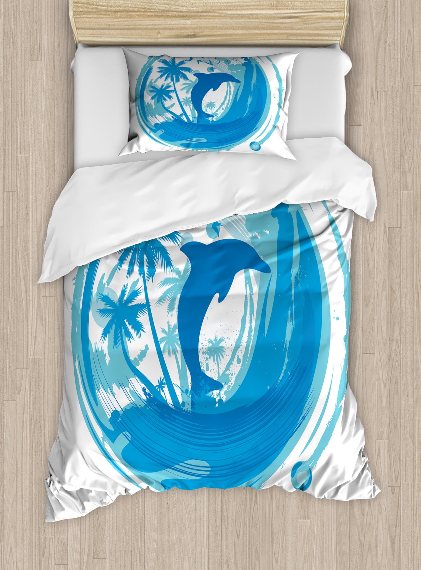 Dolphin Duvet Cover Set, Tropical Theme Maritime Image Ocean Inspired ...