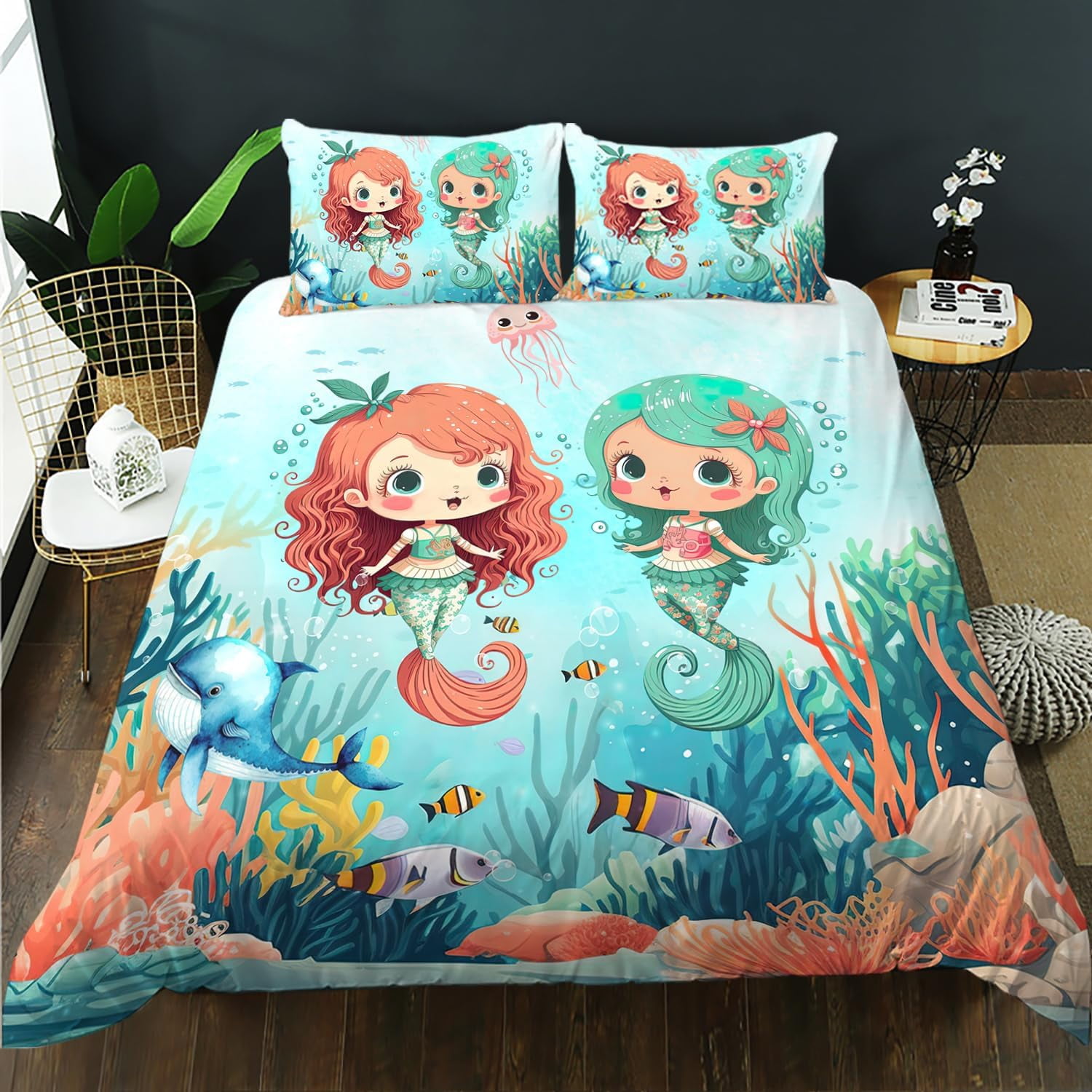 Dolphin Duvet Cover Set Twin Size Kawaii Jumping Dolphin Bedding Set ...