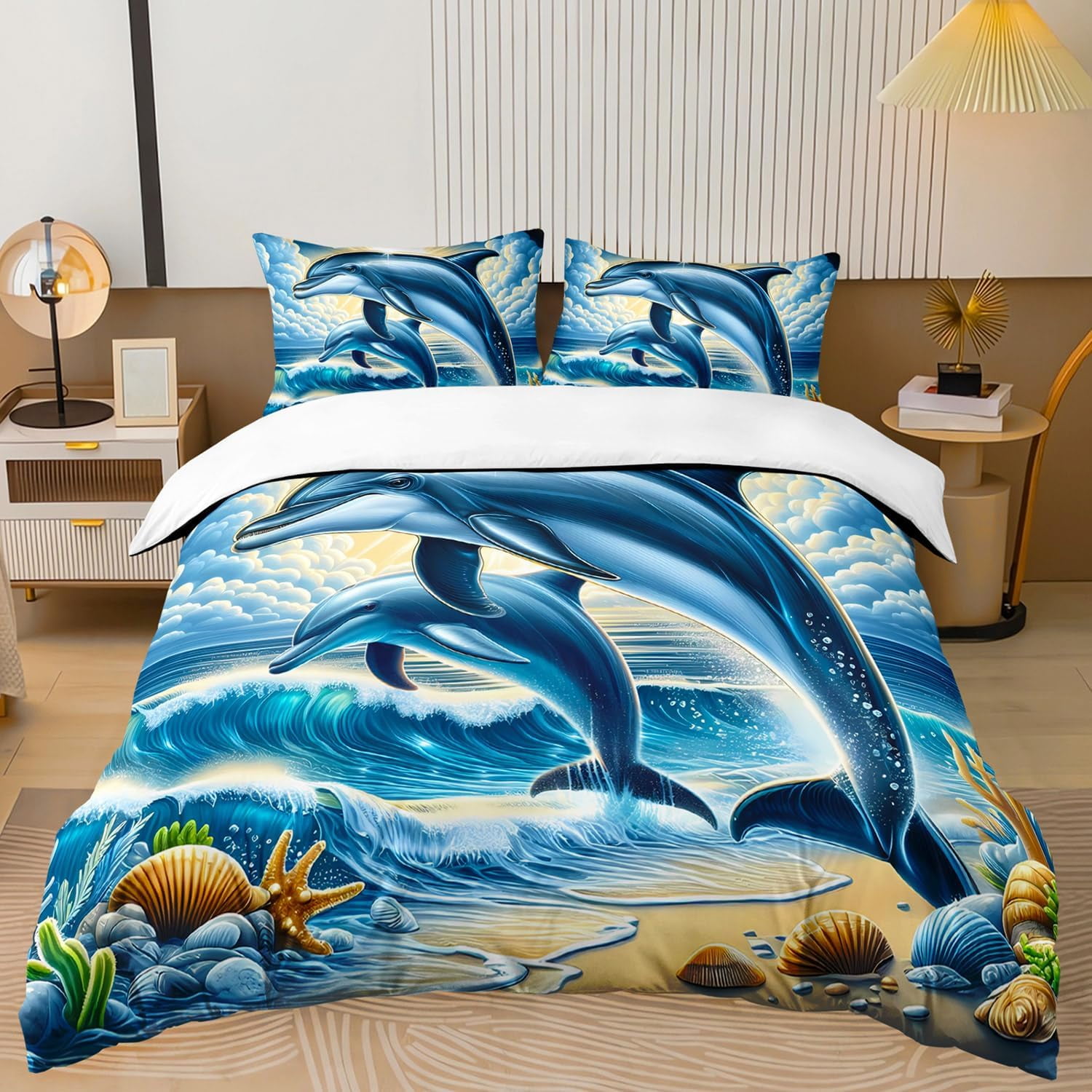 Dolphin Duvet Cover Set Twin Size Kawaii Jumping Dolphin Bedding Set ...
