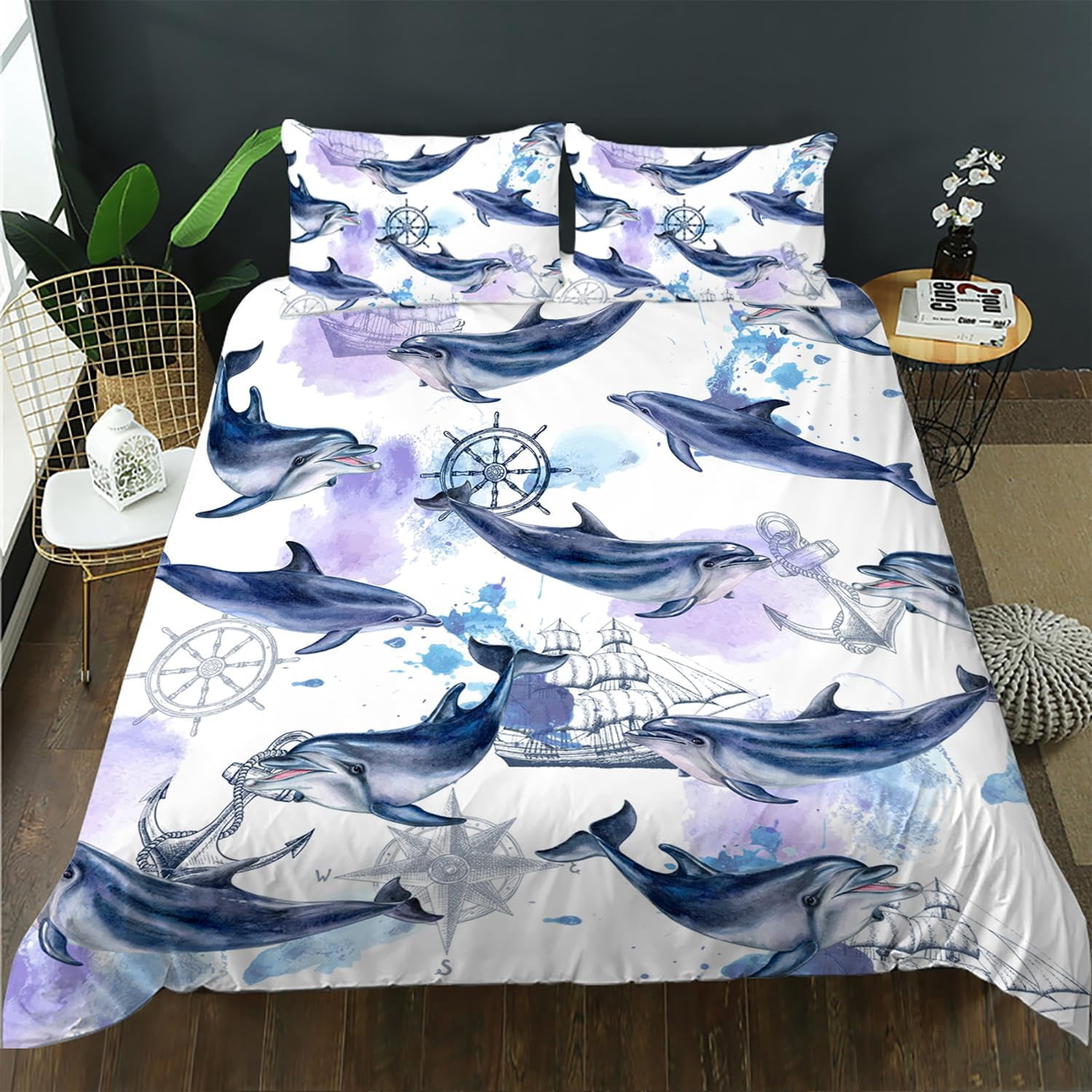 Dolphin Duvet Cover Set Twin Size Kawaii Jumping Dolphin Bedding Set ...